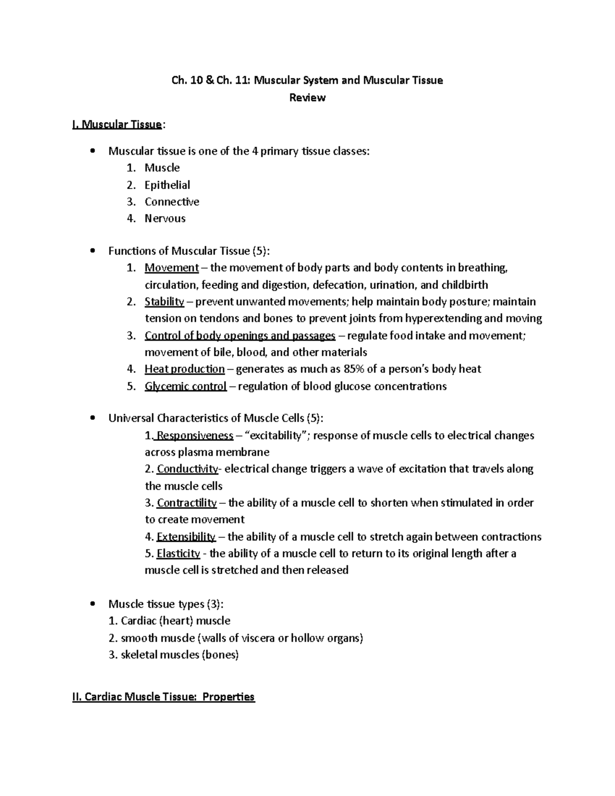 Muscular System Review: Ch. 10 & 11 Study Guide for Exam Prep - Studocu