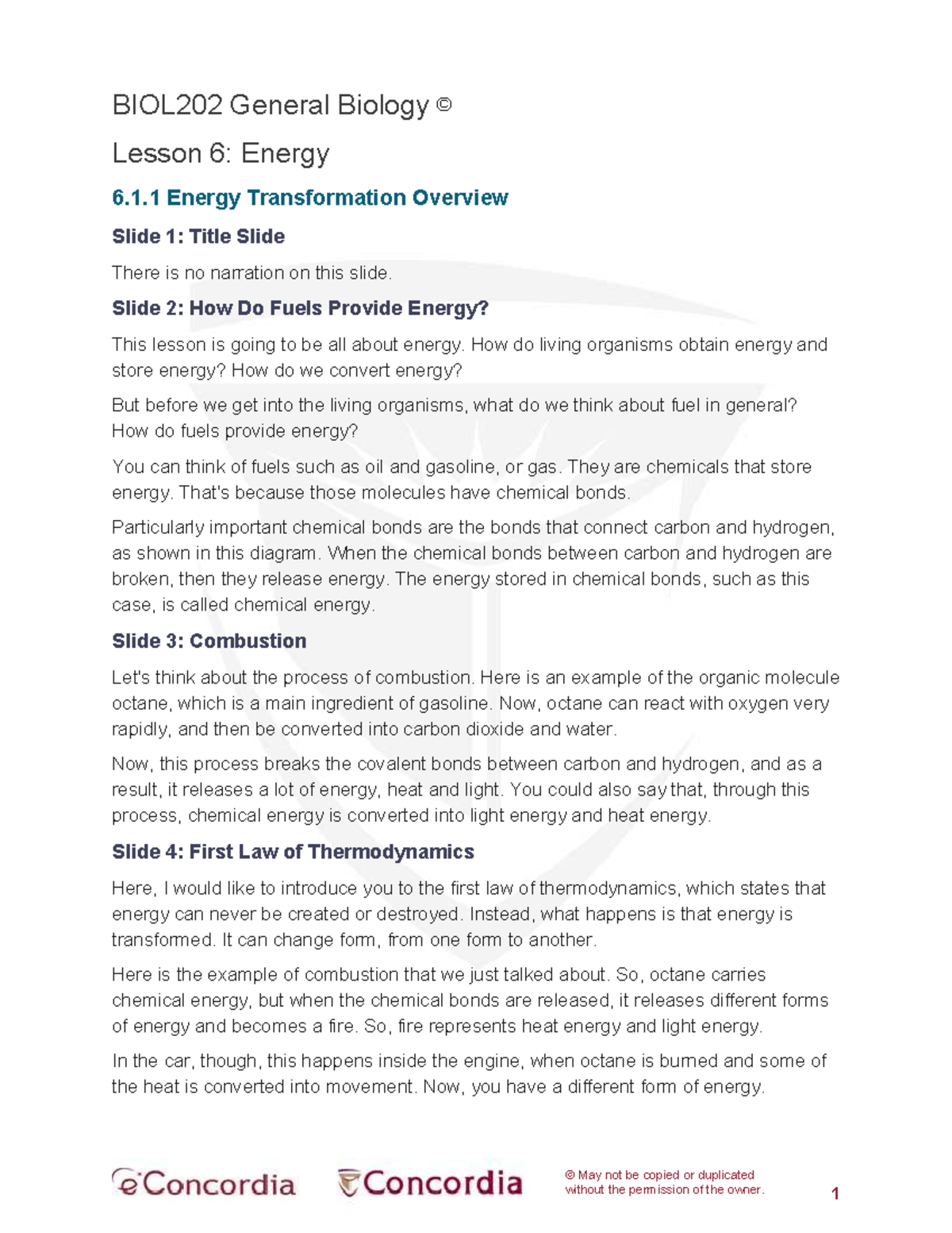BIOL202 General Biology Lesson 6: Energy Transformation Overview - Studocu