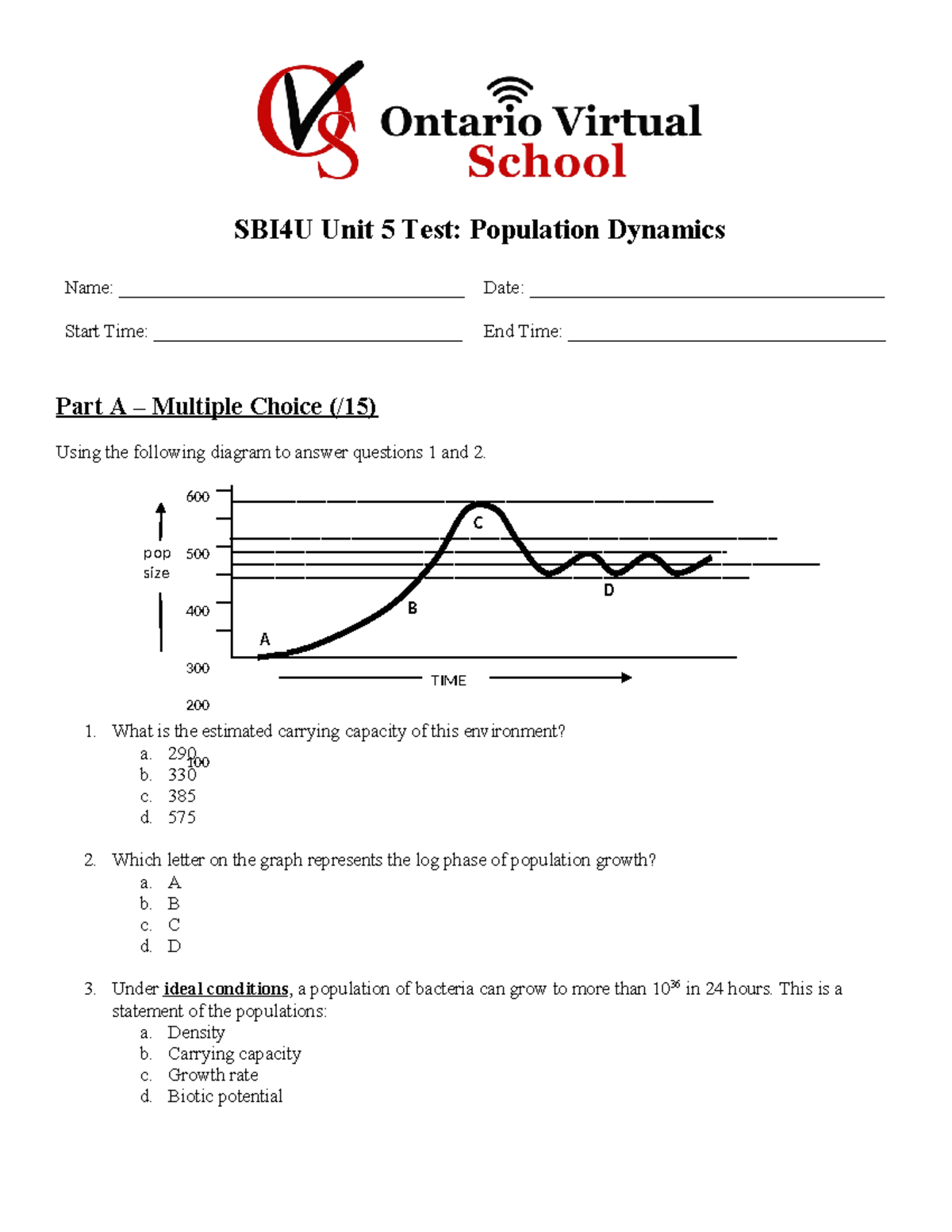 SBI4U Test 5: Understanding Population Dynamics and Ecology Concepts ...