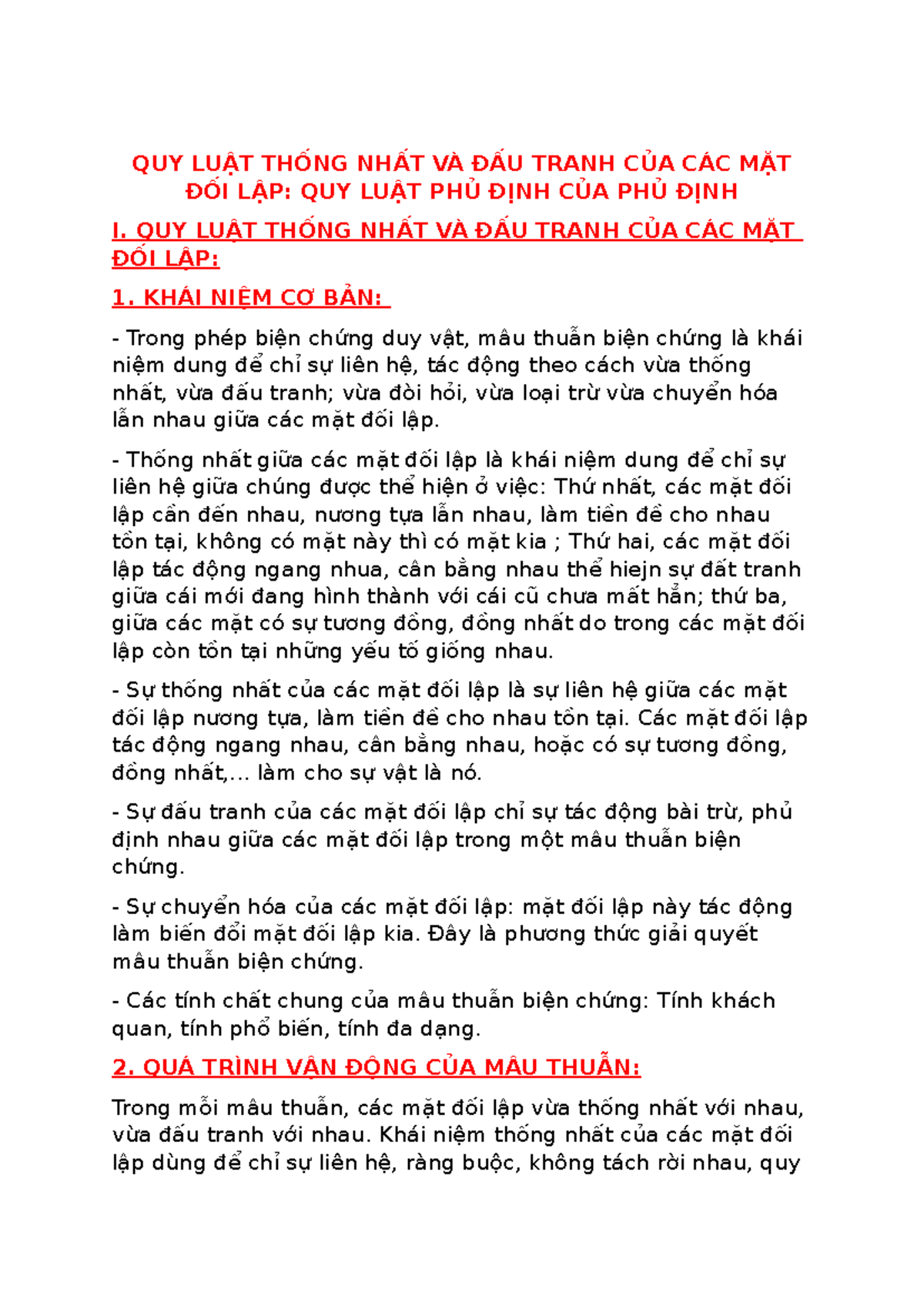 QUY LUẬT THỐNG NHẤT VÀ ĐẤU TRANH CÁC MẶT ĐỐI LẬP: PHÂN TÍCH VÀ ỨNG DỤNG - Studocu