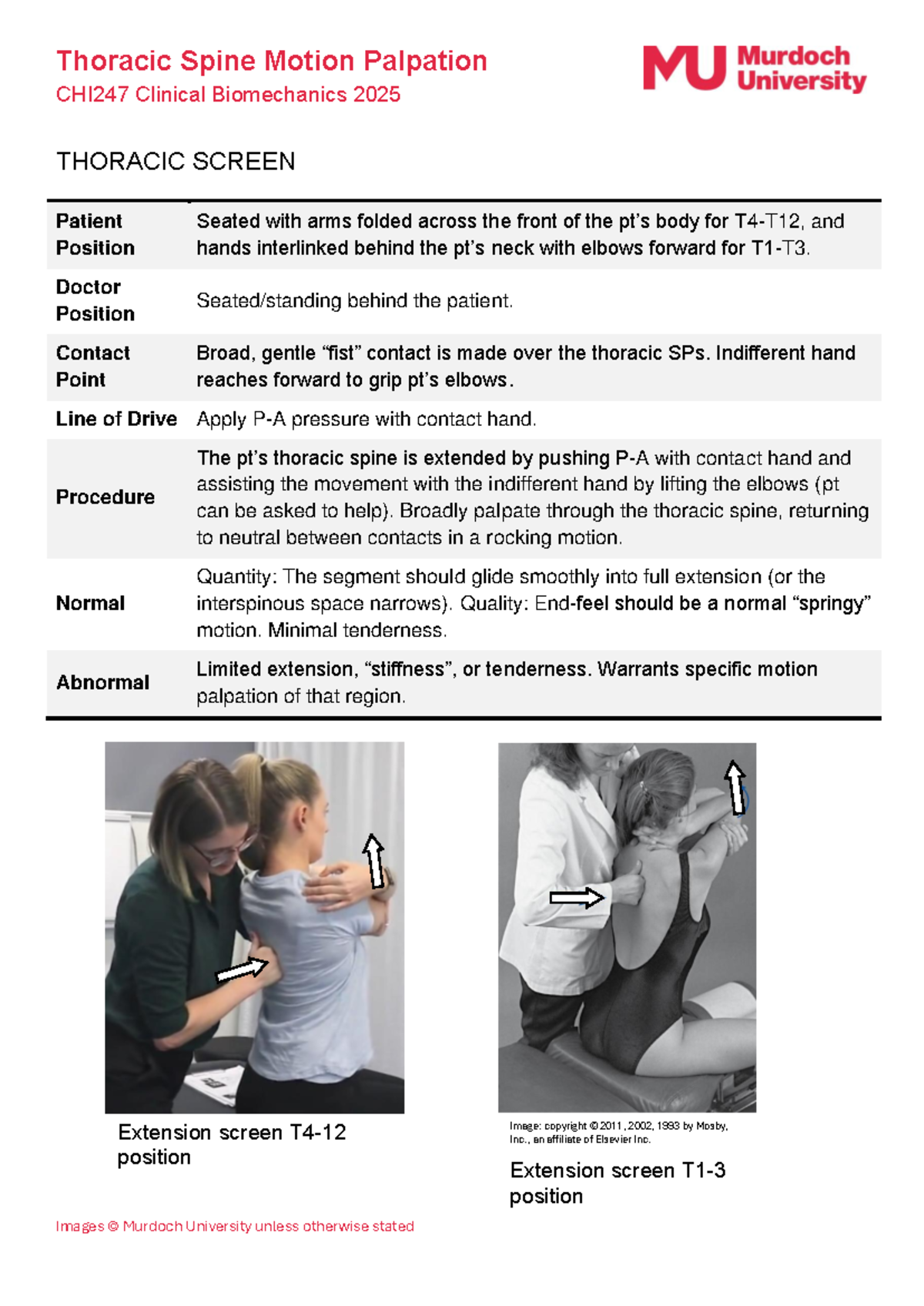 Thoracic Motion Palpation Techniques CHI247 Clinical Biomechanics 2025 ...