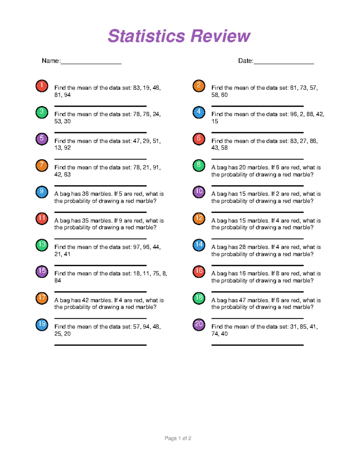 MATH 205 Statistics Review: Means & Probabilities Assignment 5 - Studocu