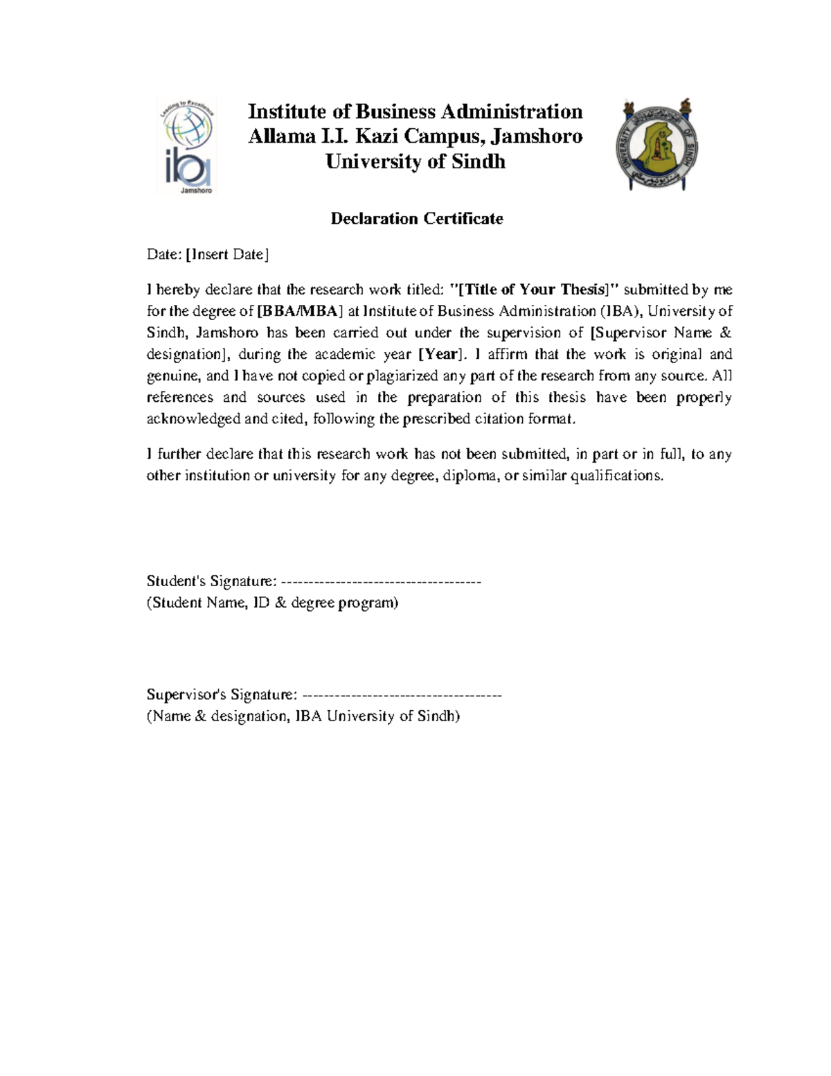 197 Thesis Declaration Certificate 1738050902 - Institute of Business ...