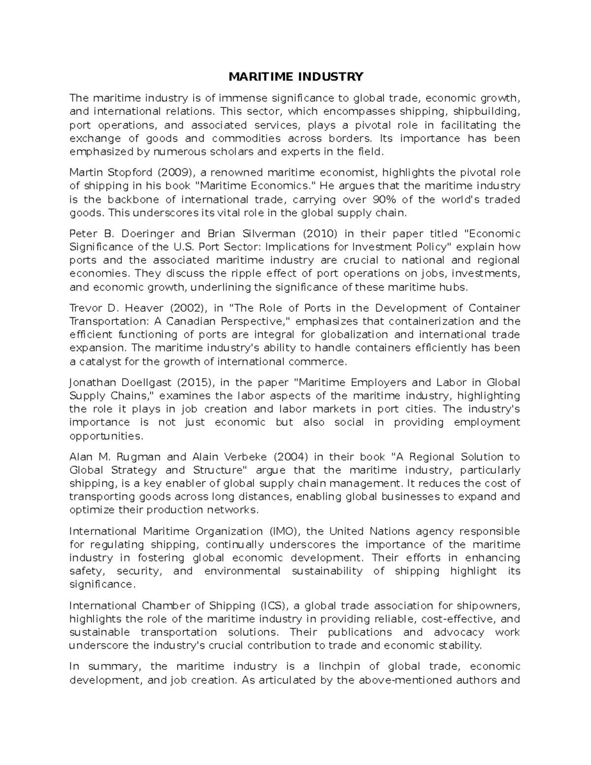 Maritime Industry Part 6 - MARITIME INDUSTRY The maritime industry is ...