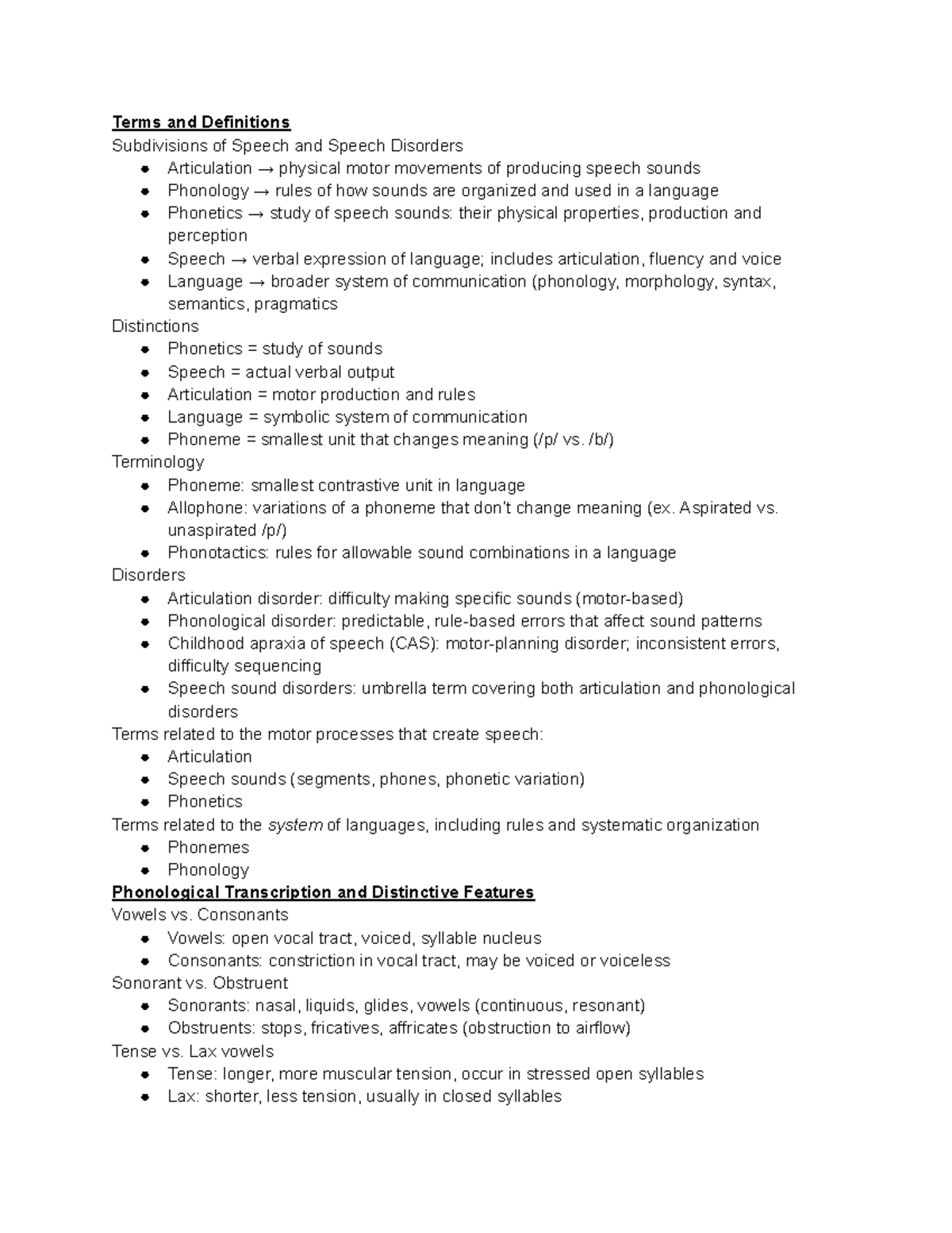 Speech Sound Disorders: Key Terms and Concepts for Exam 1 - Studocu