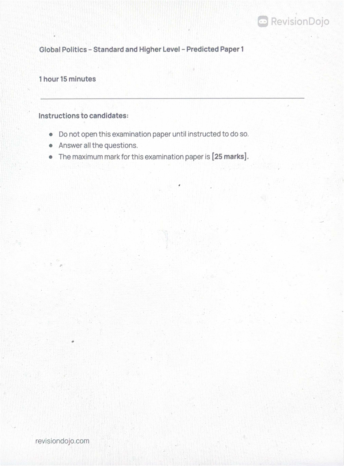 RevisionDojo Global Politics HL/SL Predicted Paper 1 Revision Guide ...