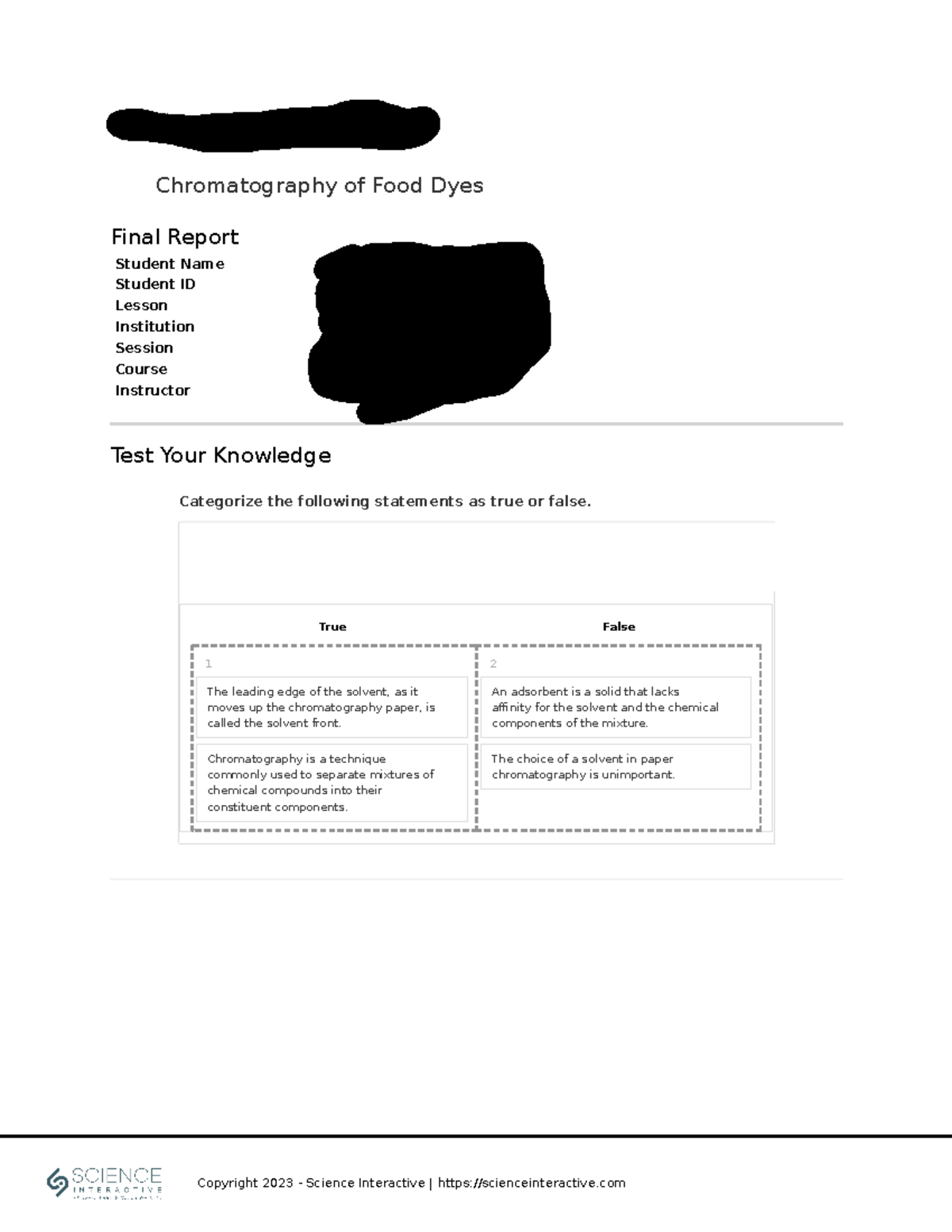 Lab # 1 to upload - Chromatography of Food Dyes, Lab # 1 - Student Name ...