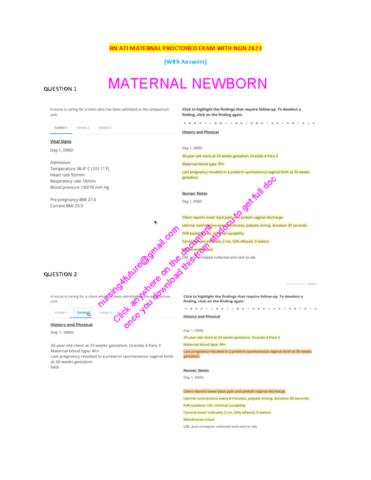 RN ATI Maternal Newborn Proctored Exam Review 2025 with Answers - Studocu
