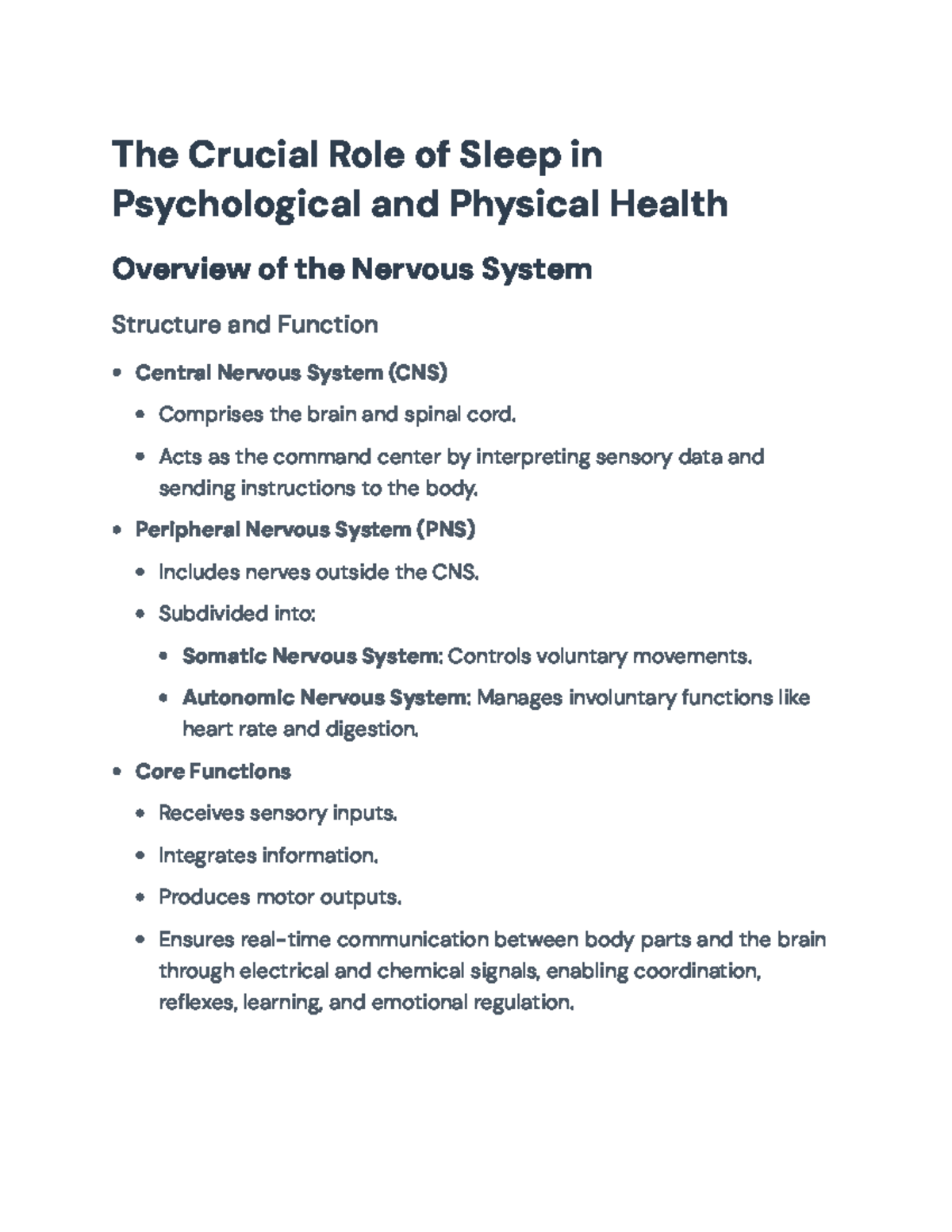 The Role of Sleep in Psychological Well-Being and Physical Health - The ...
