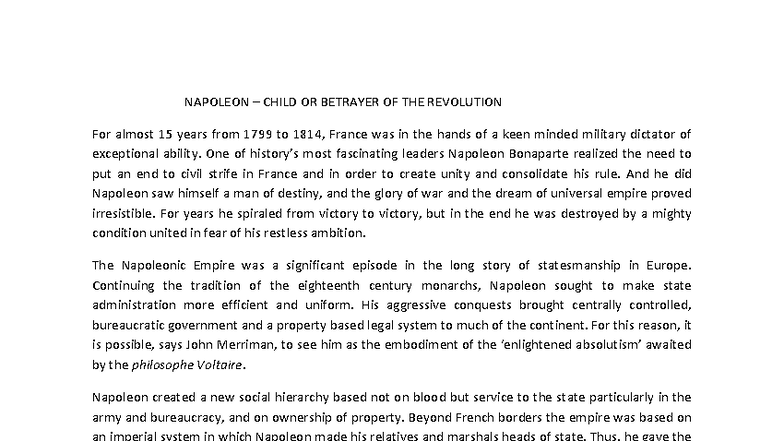 NAPOLEON: Child or Betrayer of the Revolution? Analysis and Insights ...