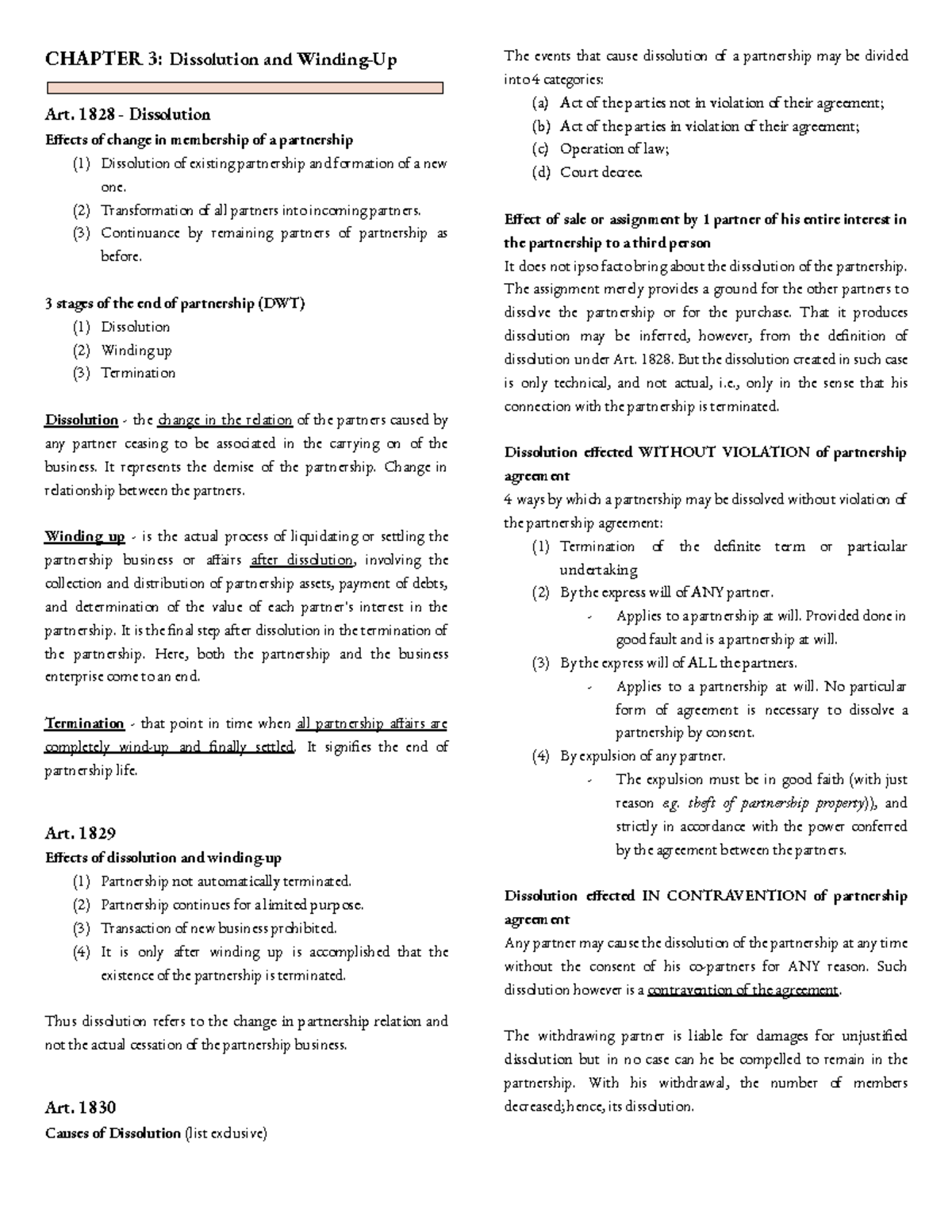Chapter 3 - Dissolution & Winding Up: Key Principles & Effects - Studocu