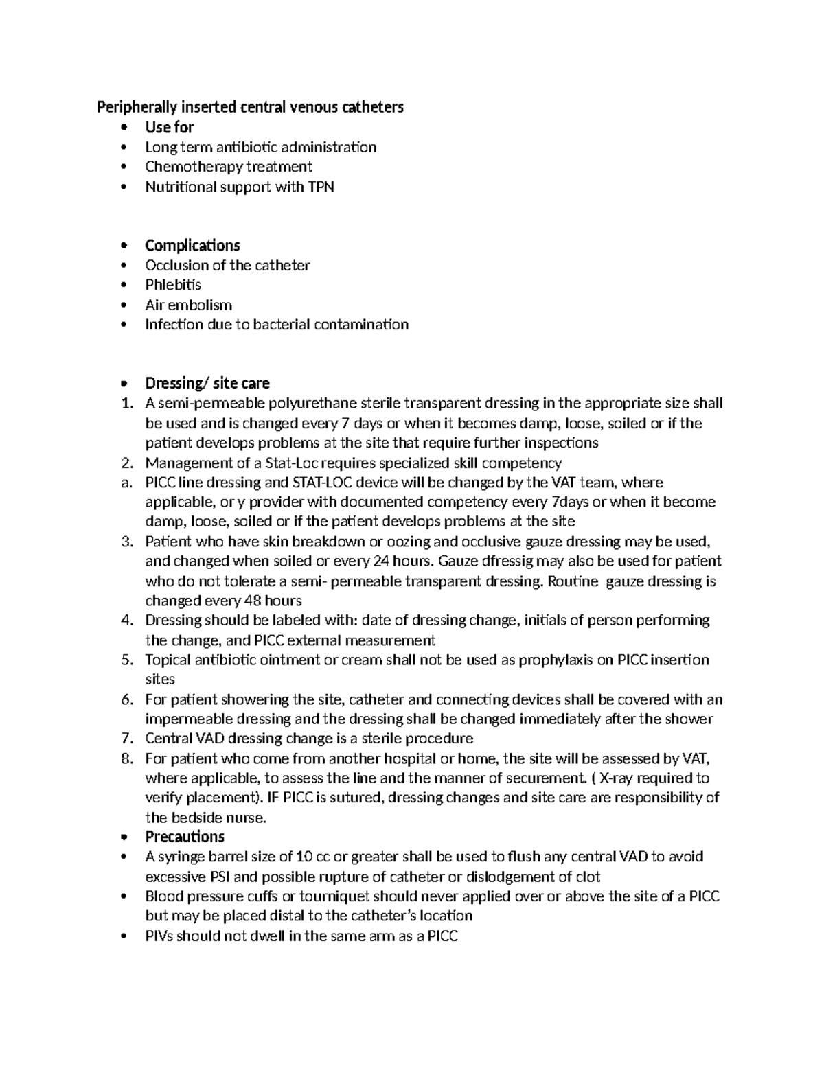 PICC Line Management and Care Guidelines for Nursing (NURS 340) - Studocu