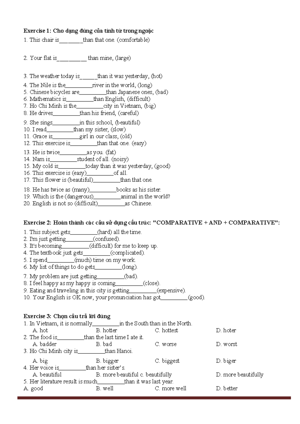 Exercise 1-5: Correcting Adjective Forms and Comparatives - Studocu