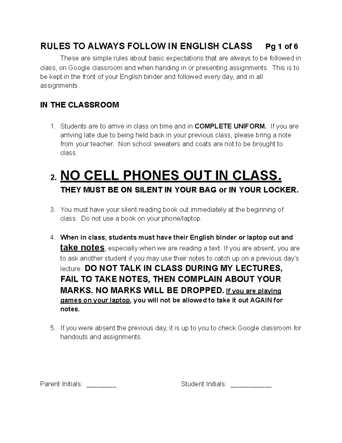 Rules to Follow in English Class (ENG101) - Essential Guidelines - Studocu