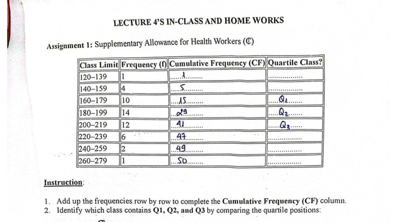 ENG PROB AND STAT LECTURE 4: HW on Quartiles & Variance - Studocu