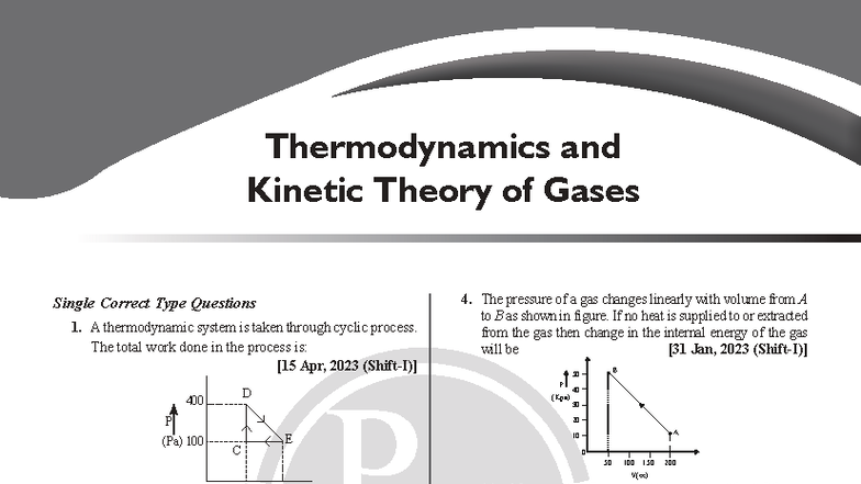 Thermodynamics & Kinetic Theory of Gases PYQ Practice Sheet - Studocu