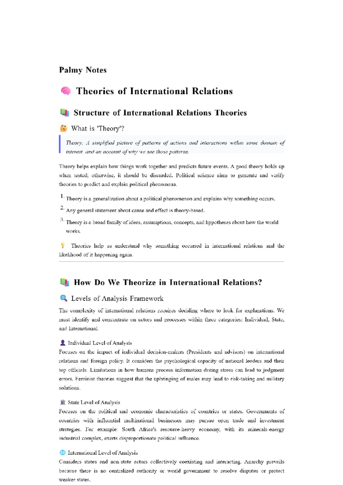 Theories of International Relations: Week 2 Study Guide (POL 101) - Studocu