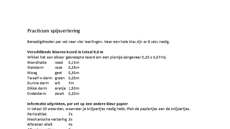 Practicum Spijsvertering: Benodigdheden en Instructies voor 3e Klas ...