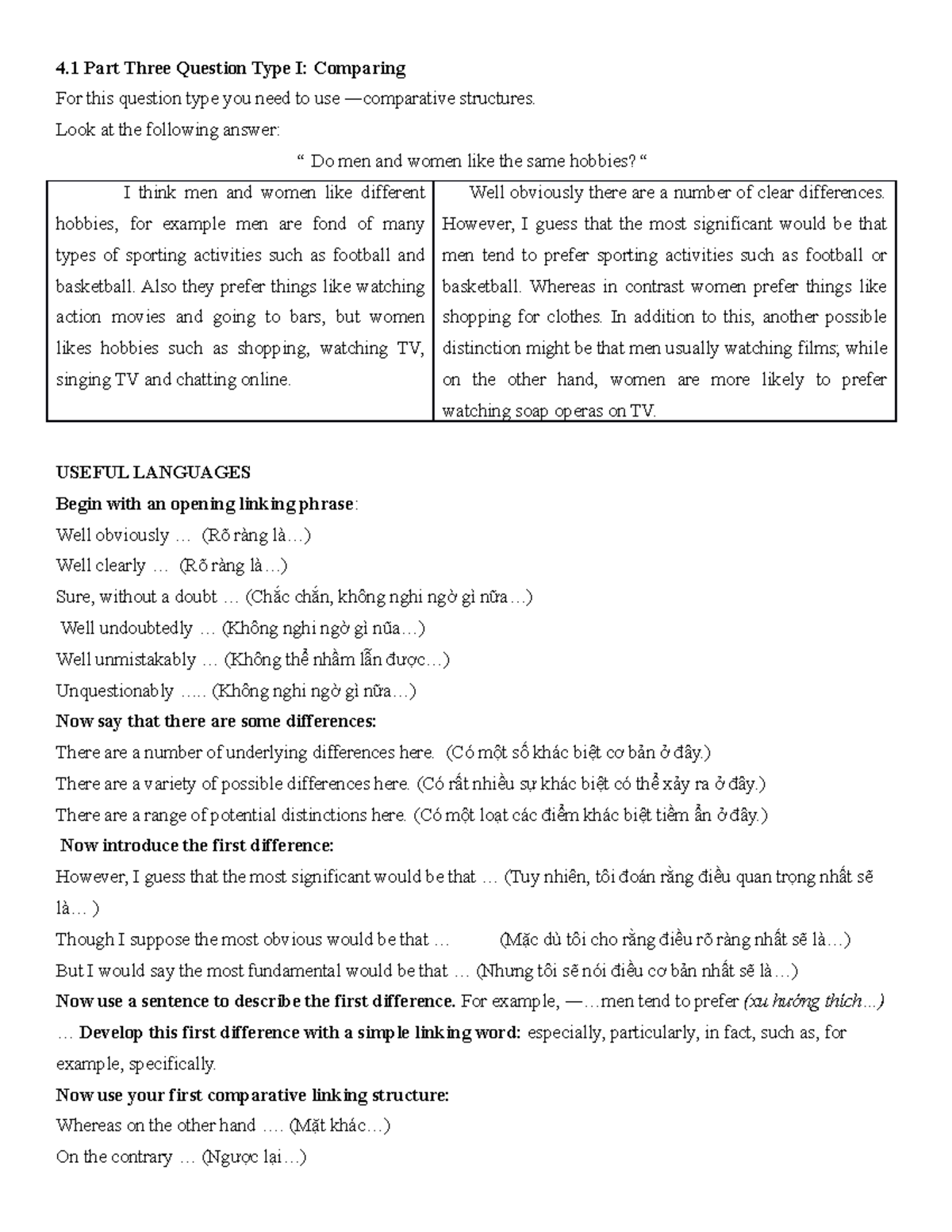 Speaking PART III: Comparative Structures & Differences Guide - Studocu