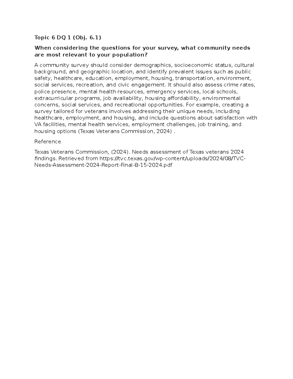 Topic 6 DQ 1 - Community Survey Needs Assessment Insights - Studocu