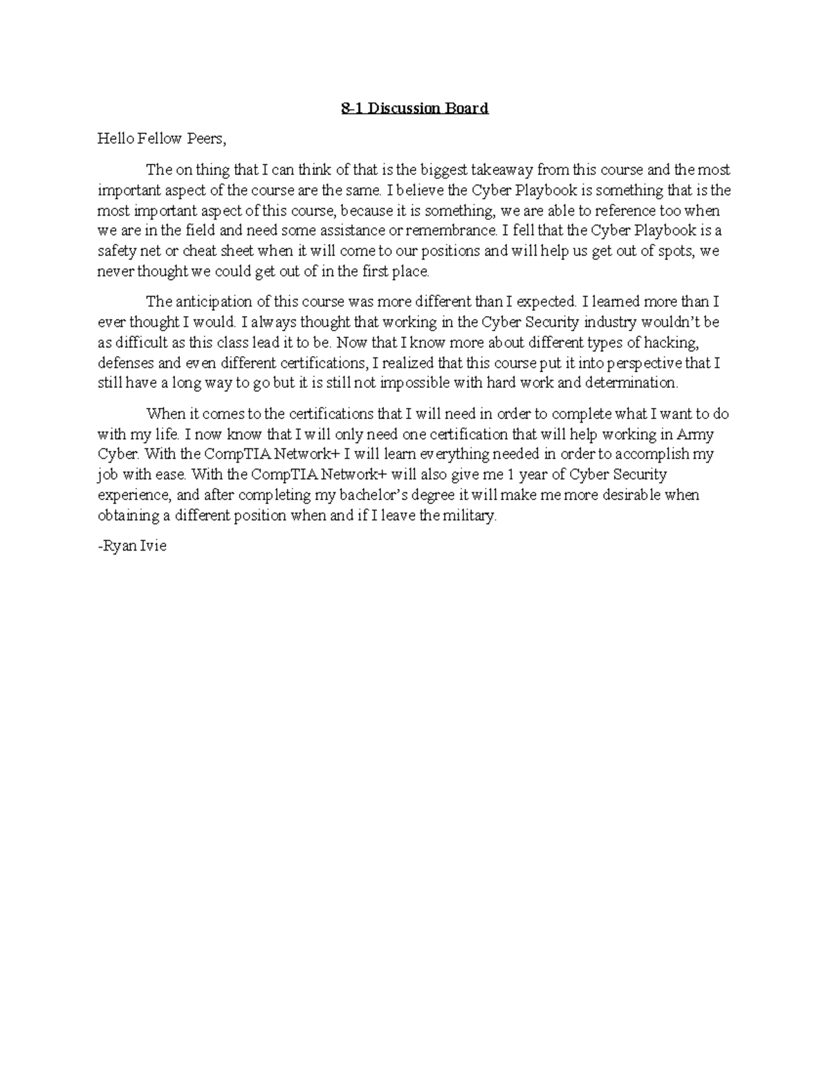 CYB-200 8-1 Discussion Board Reflections on Course Takeaways - Studocu