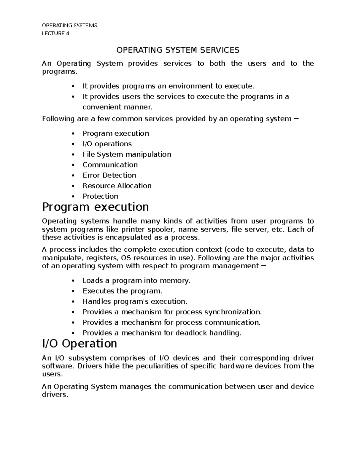 Operating Systems LECTURE 4: Key Services Overview - Studocu
