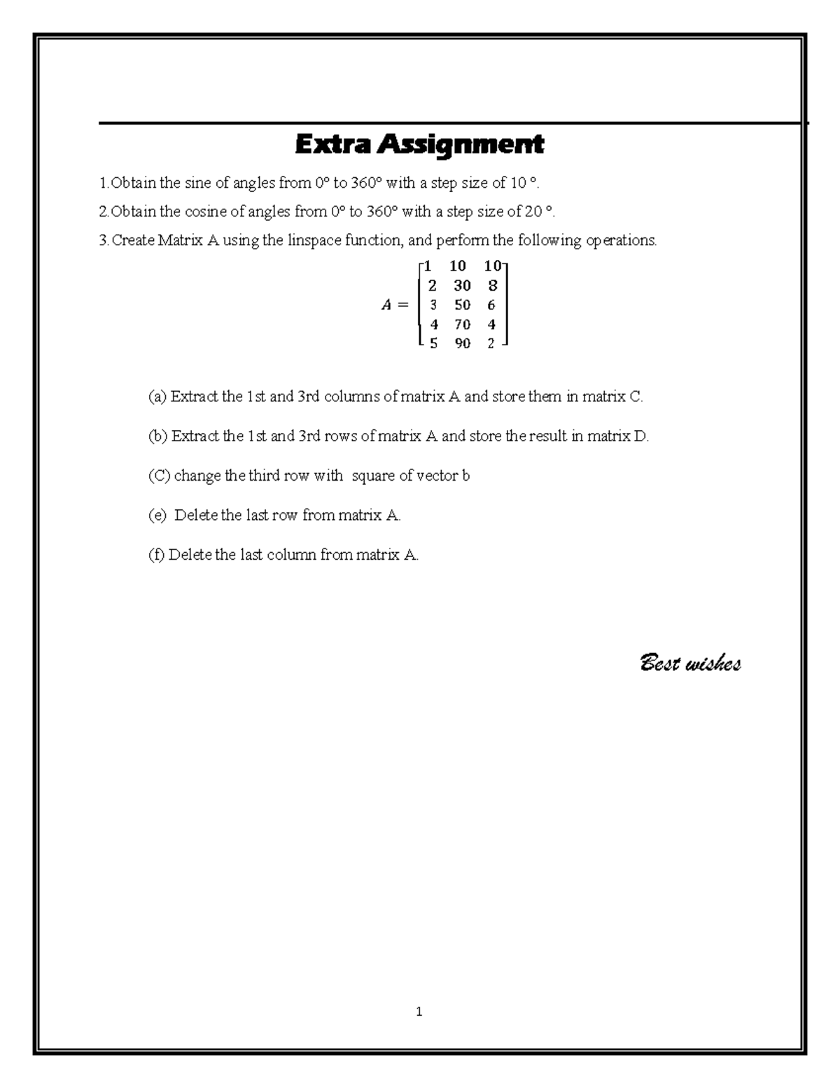 MAT 101: Extra Assignment on Sine, Cosine, and Matrix Operations - Studocu