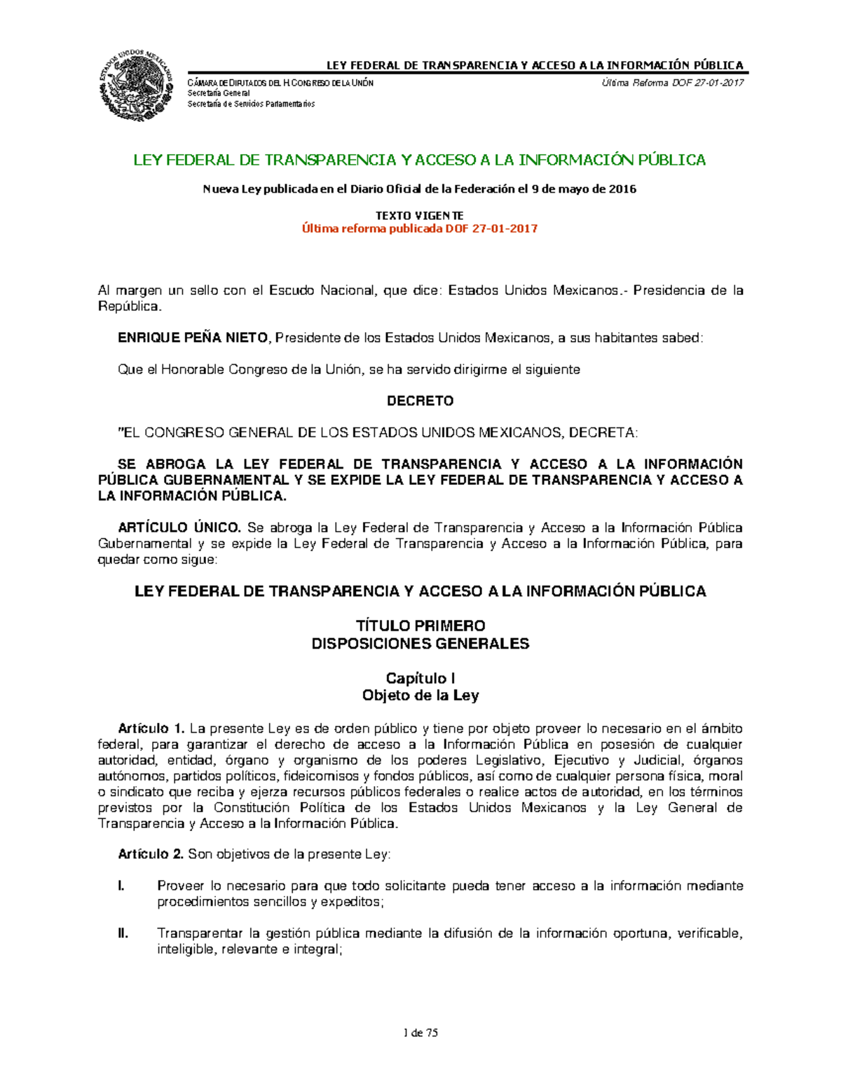 Ley Federal de Transparencia y Acceso a la Información Pública ...