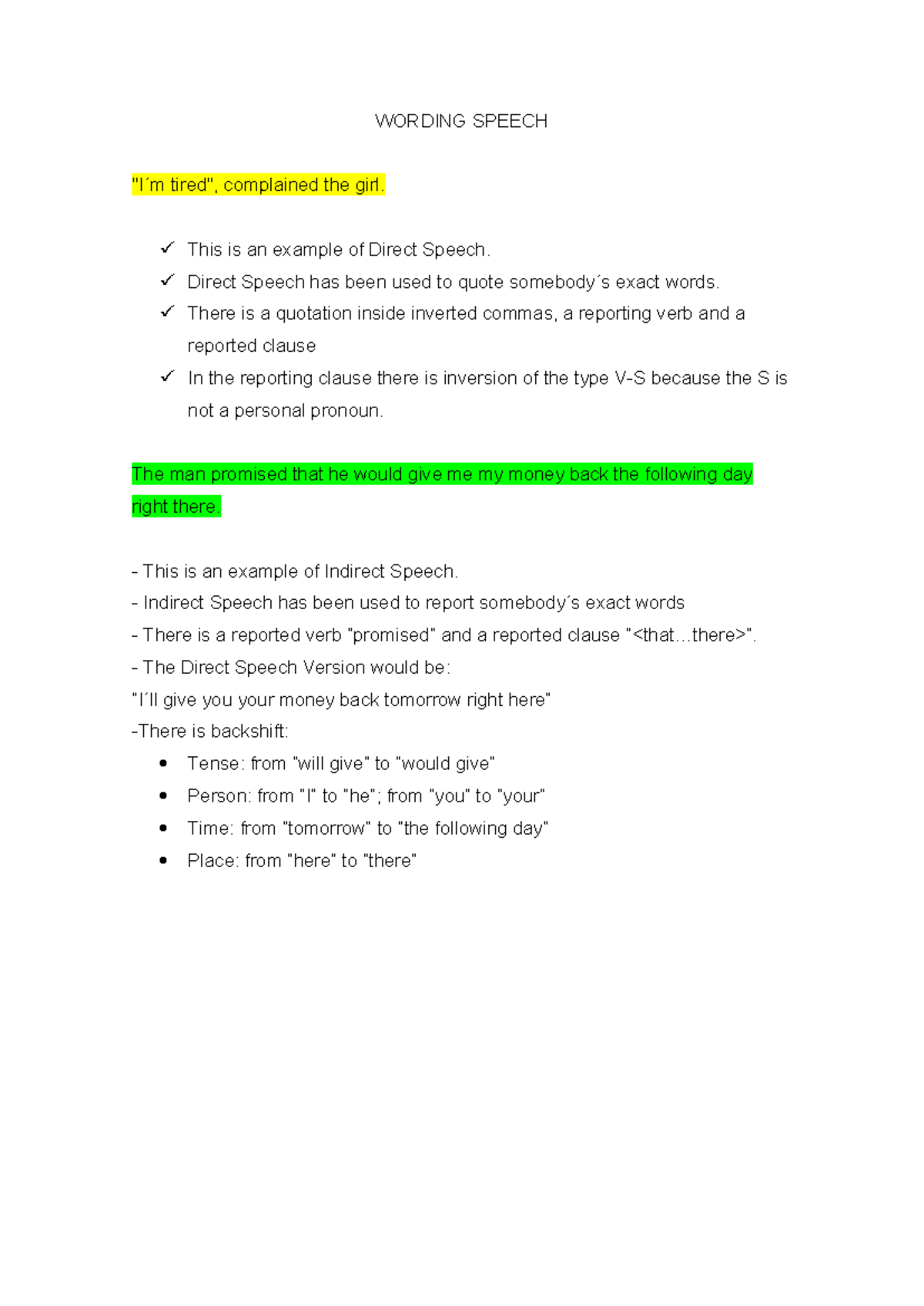 Direct and Indirect Speech Explained: Examples and Analysis - Studocu