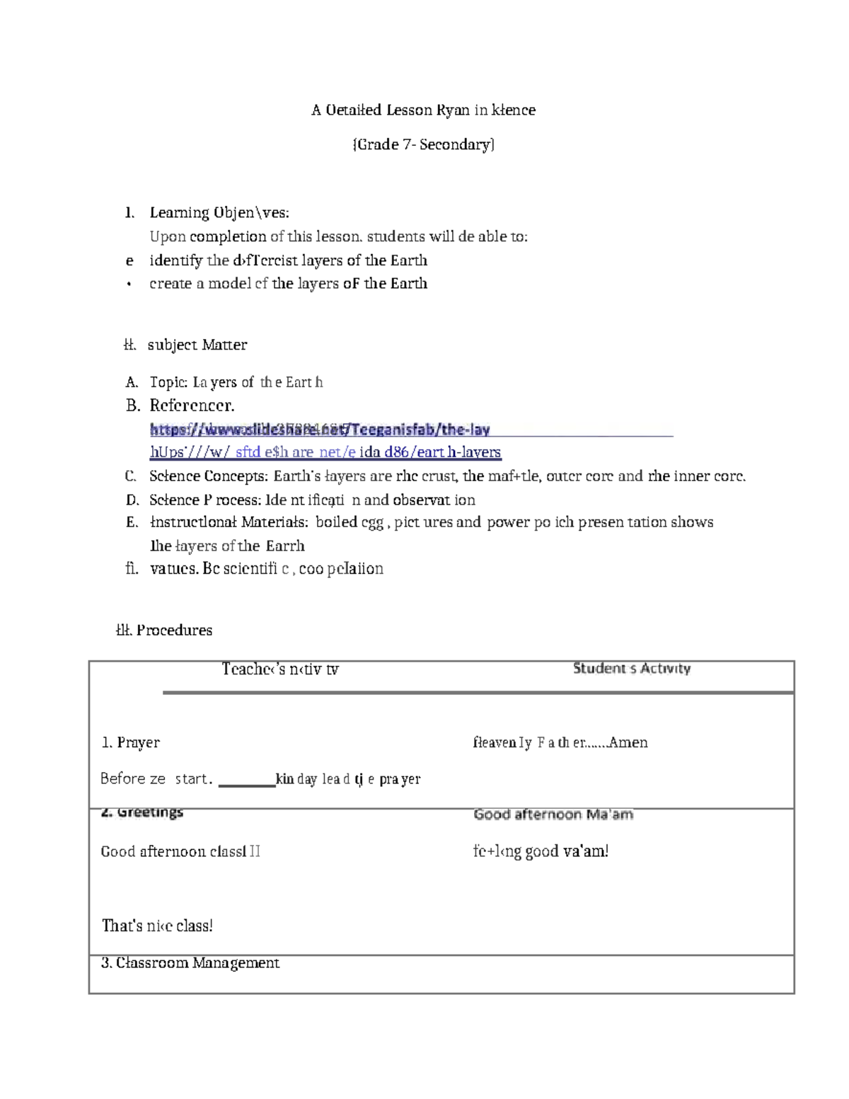 Slidesaver - lesson plan in layers of the earth - ers•of•t he•ean h ...
