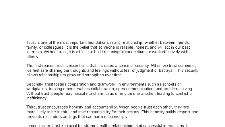 ENG101: Trust as a Foundation for Healthy Relationships - Essay - Studocu