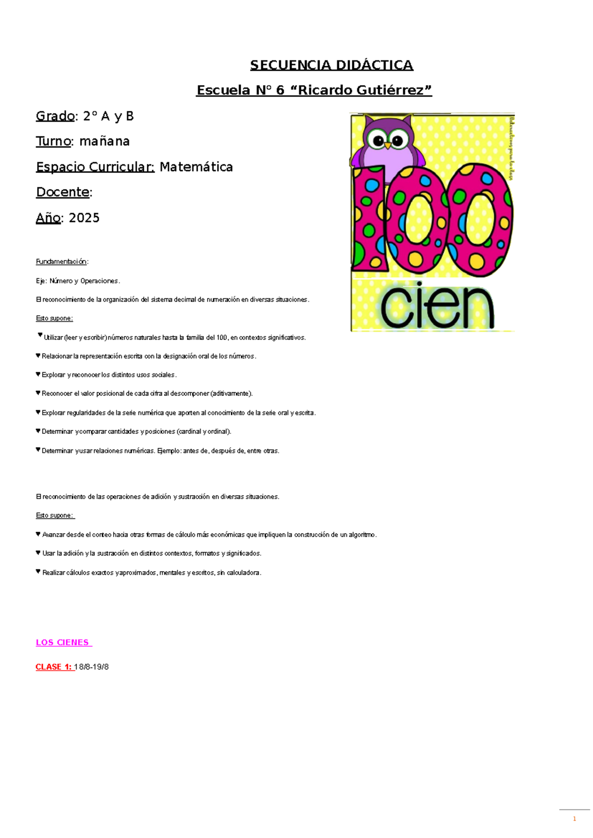 Secuencia Didáctica Matemática: Los Cienes - Escuela 6 Grado A y B ...