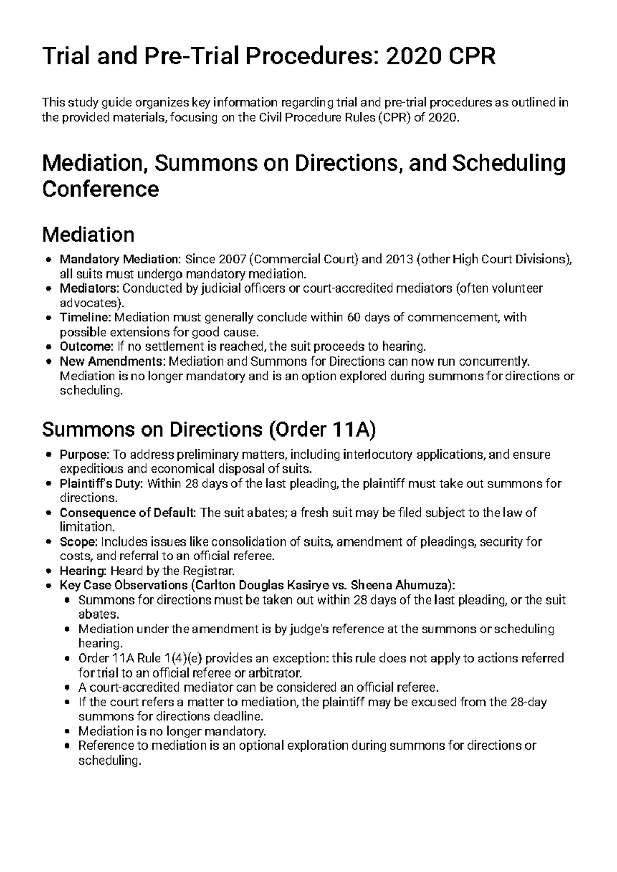Trial and Pre-Trial Procedures 2020: Comprehensive Study Guide - Studocu