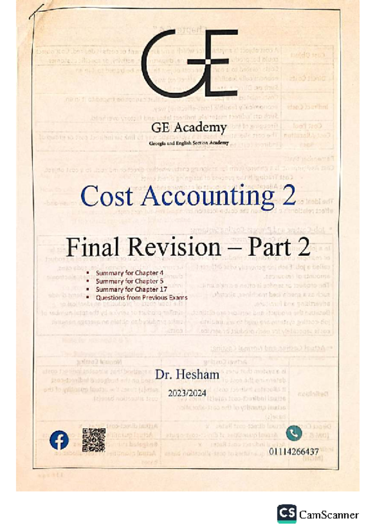 Cost Accounting CS3200 Final Revision Notes (Part 2) - Studocu