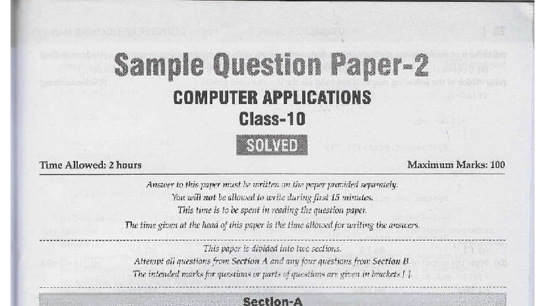 ICSE Sample Question Paper: COMPUTER APPLICATIONS 2025 - Studocu