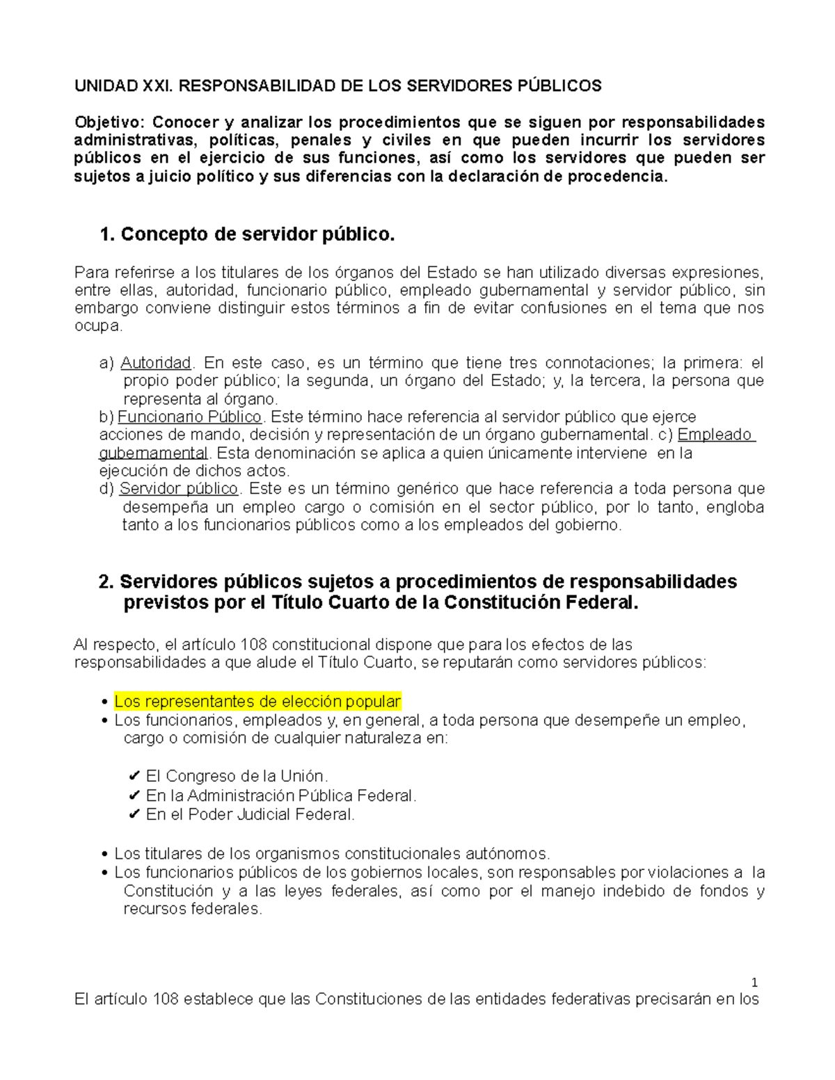 RESPONSABILIDAD DE LOS SERVIDORES PUBLICOS - UNIDAD XXI ...