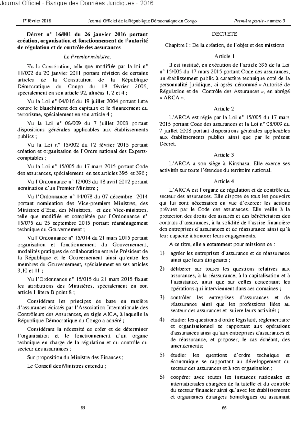 RDC LOI N° 15/005: CODE DES ASSURANCES 2015 - Studocu