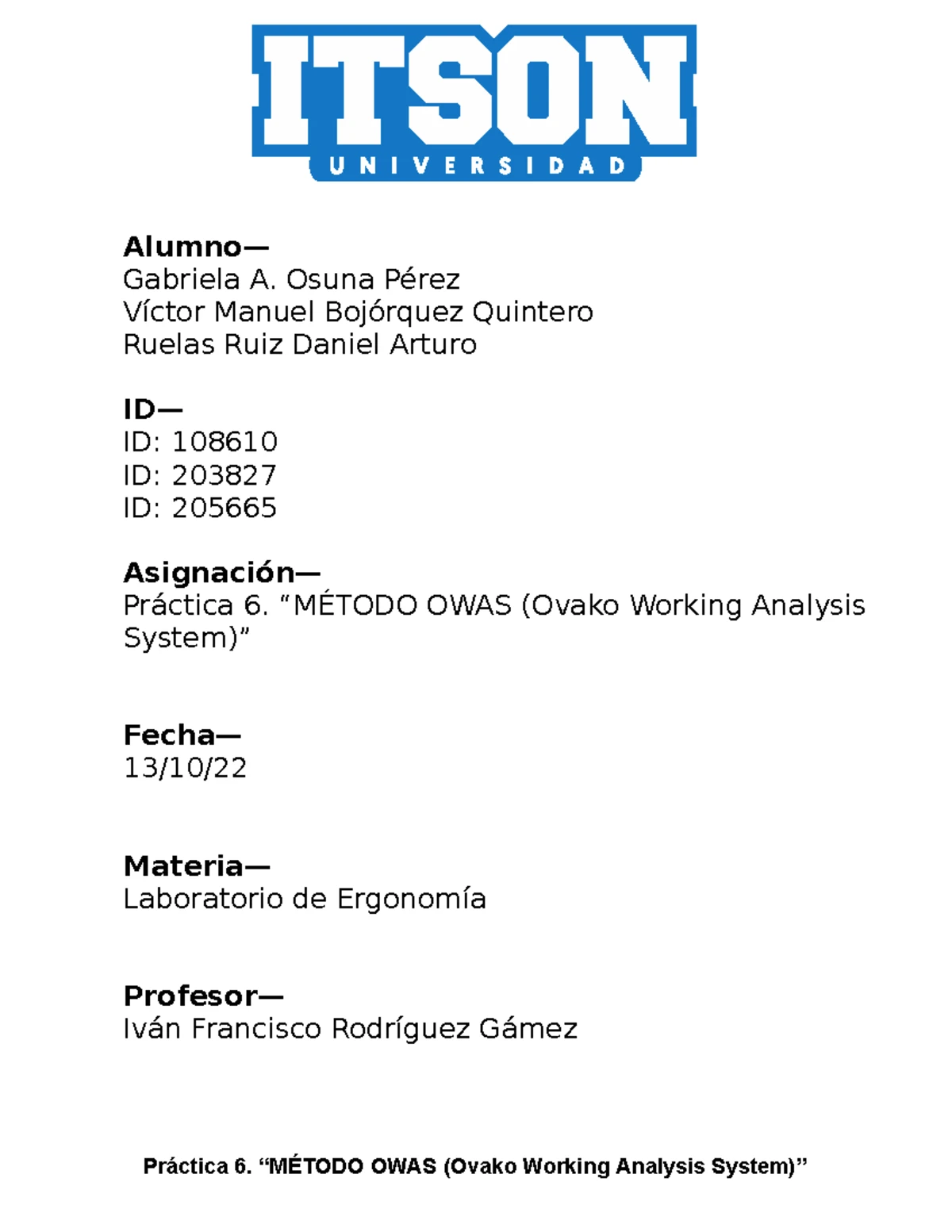 JSI - ERGONOMIA JSI - Práctica 9. Método JSI (JOB STRAIN INDEX ...