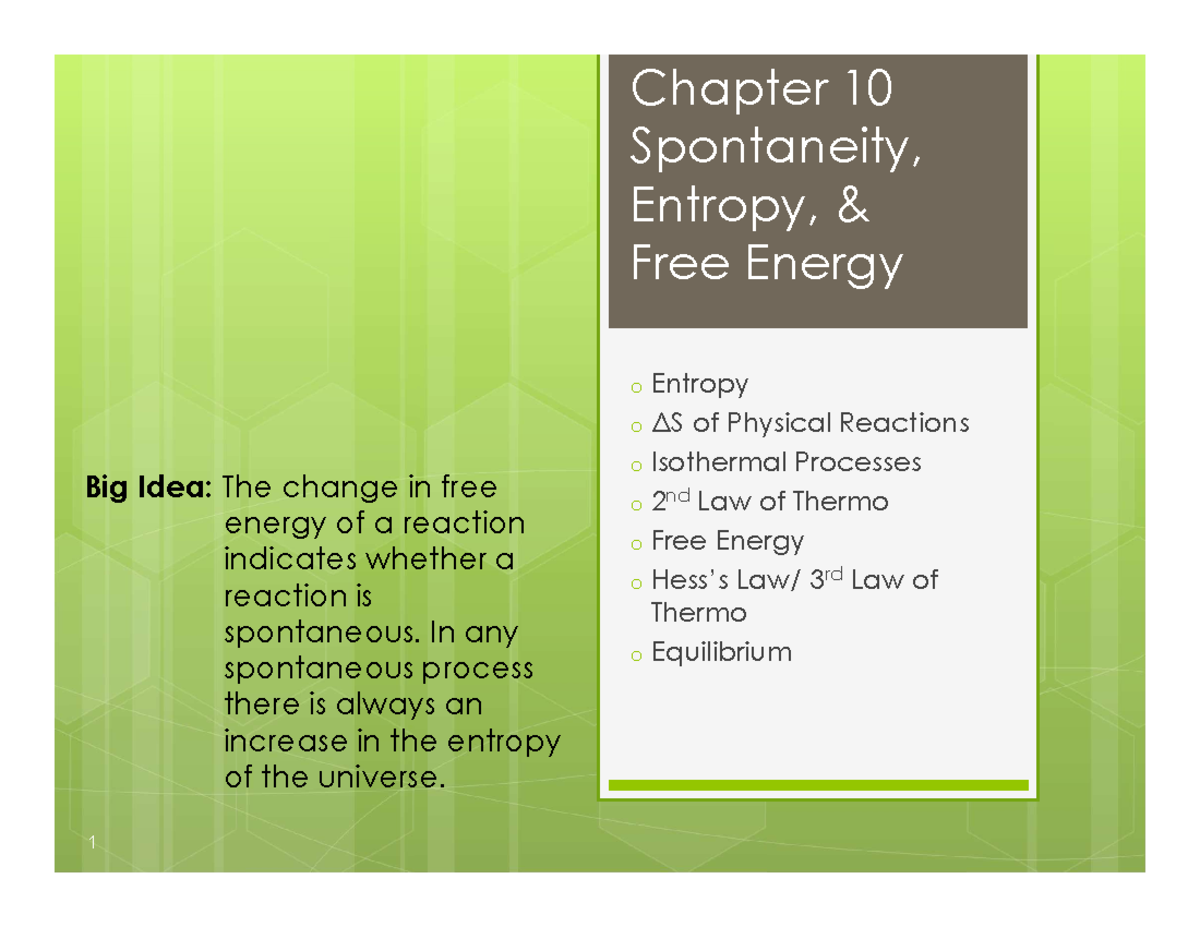 Chapter 10: Spontaneity, Entropy, and Free Energy Overview (Chemistry ...