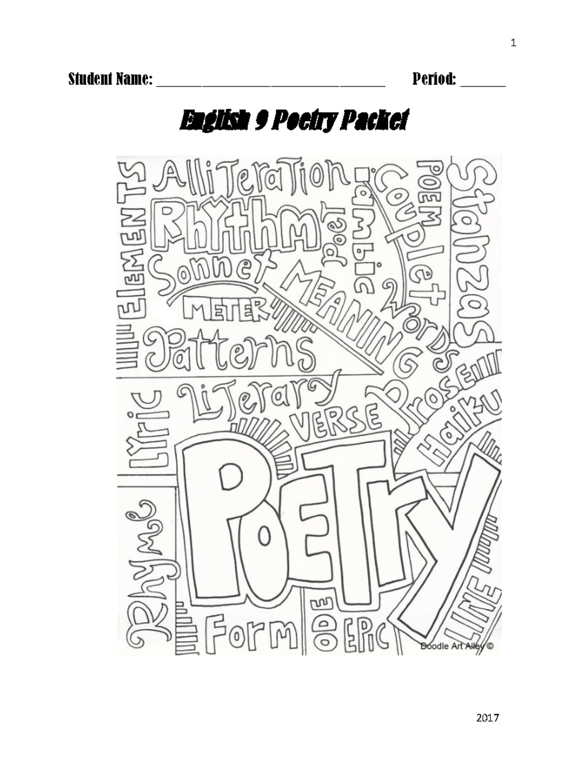 English 9 Poetry Packet (2017) - Study Guide & Activities - Studocu