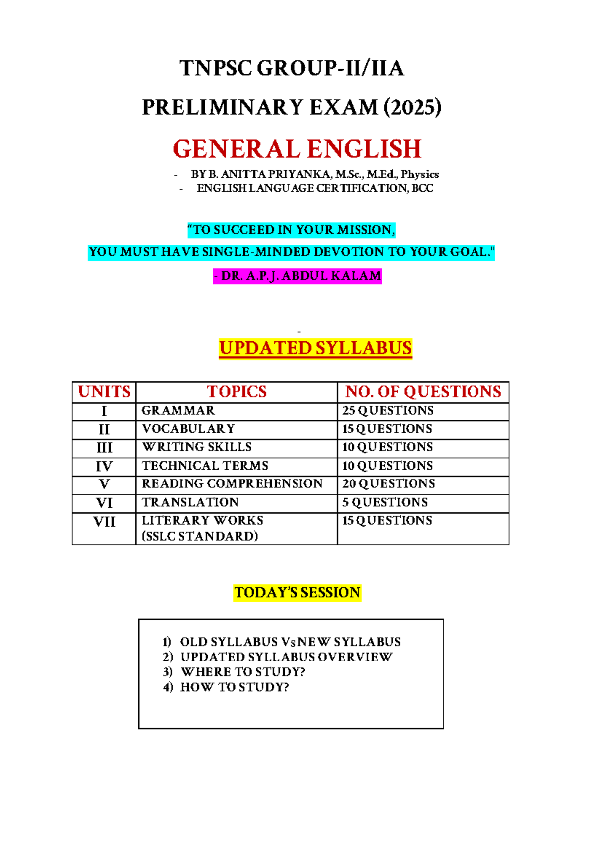 TNPSC GROUP 2, 2A UPDATED ENGLISH SYLLABUS & STRATEGY TIPS - Studocu