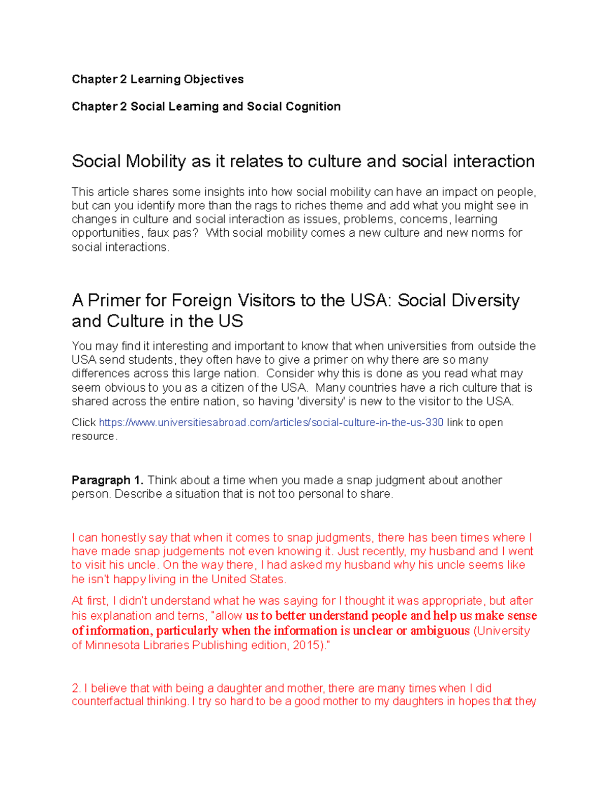 PSy week 2-2 - weekly assignment - Chapter 2 Learning Objectives ...