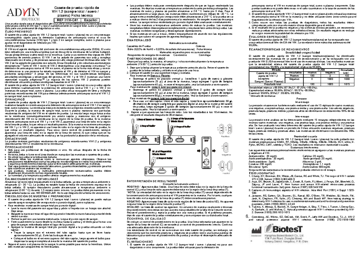Inserto Advin VIH 1 - Wjdjfj - Casete de prueba rápida de VIH 1 (sangre ...
