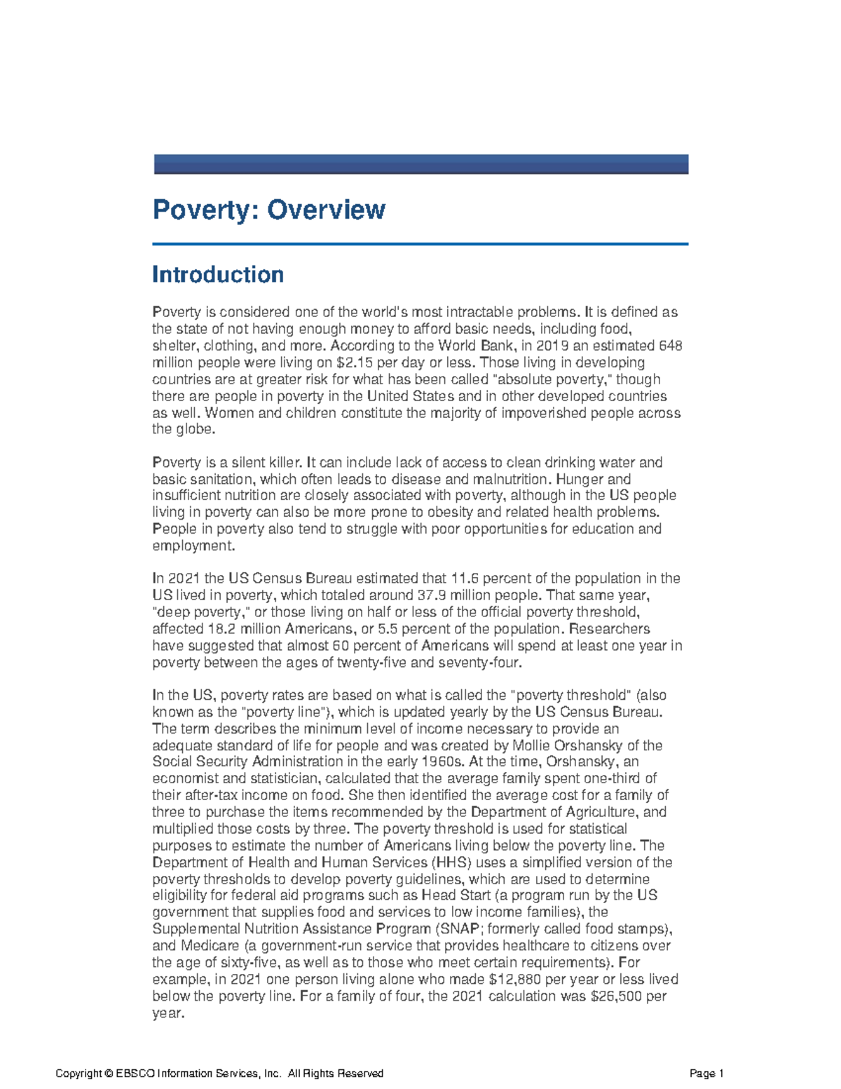 Poverty Overview: Insights and Trends (EBSCO Full Text 2023) - Studocu