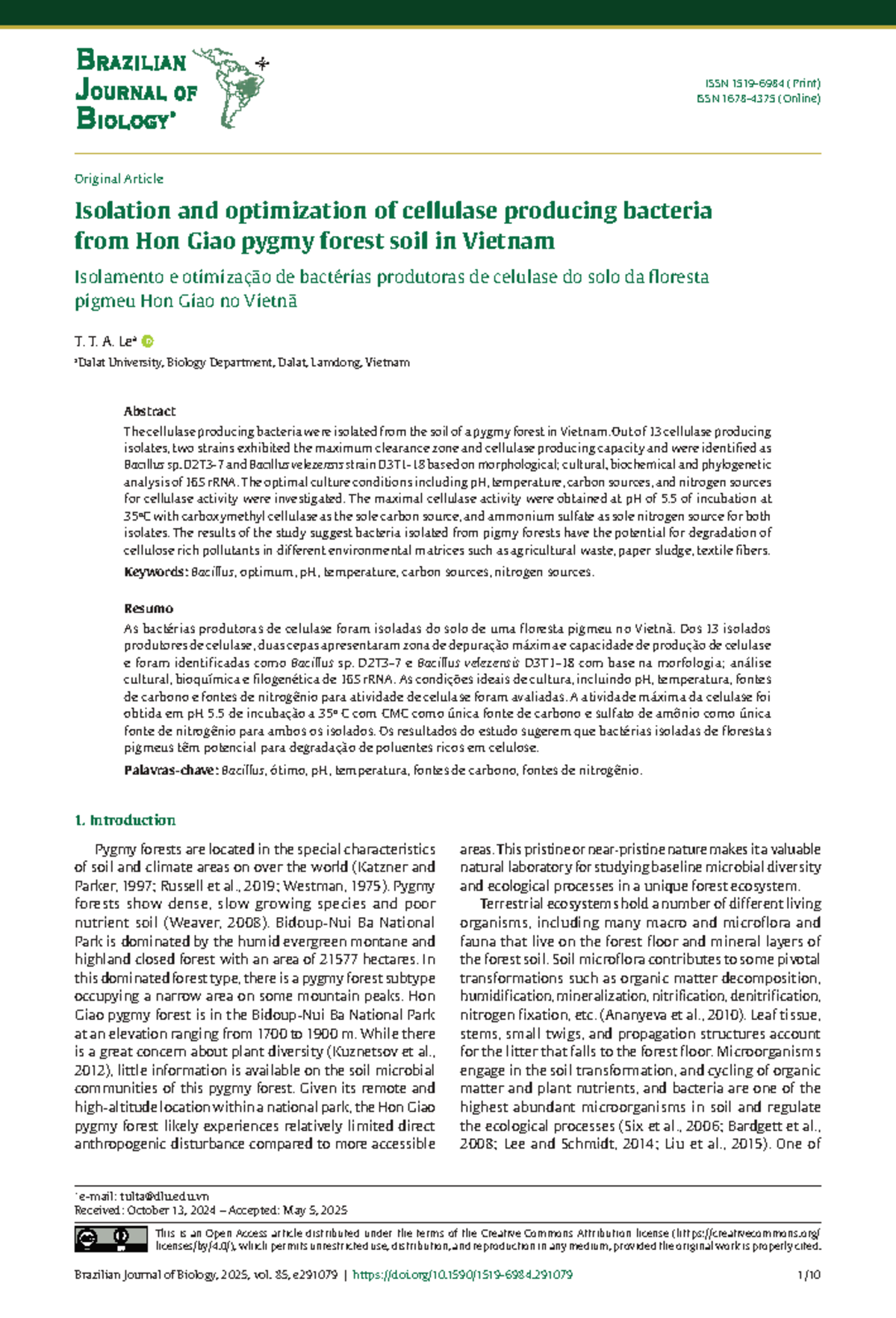 Isolation and Optimization of Cellulase-Producing Bacteria from Hon ...