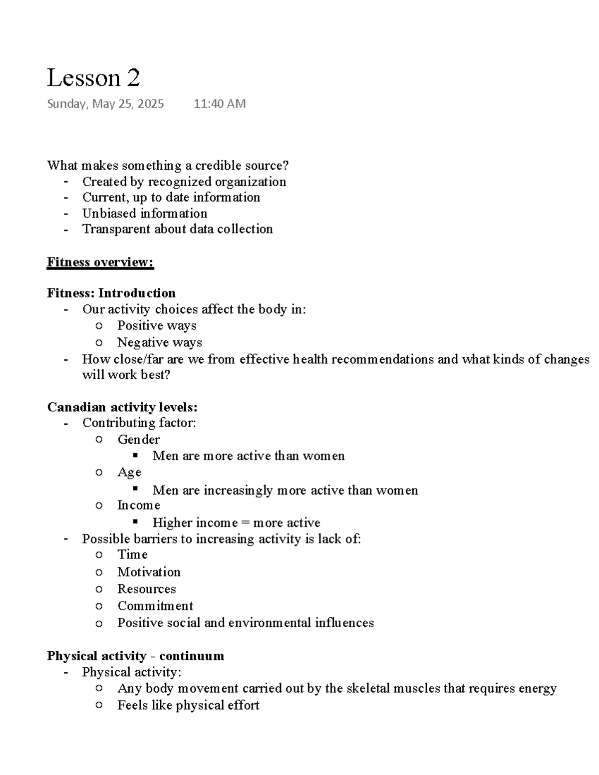 Lesson 2: Understanding Credible Sources and Fitness Components - Studocu