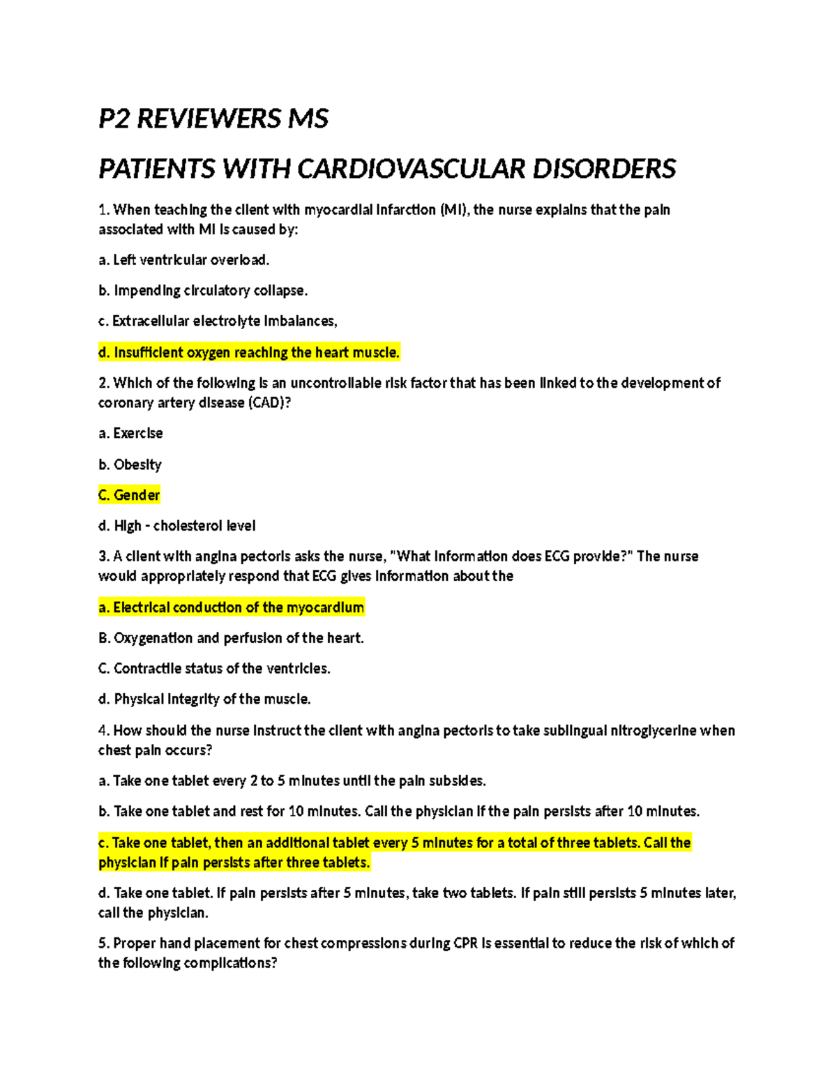 P2 Reviewers MS - Cardiovascular Disorders Overview and Key Concepts ...