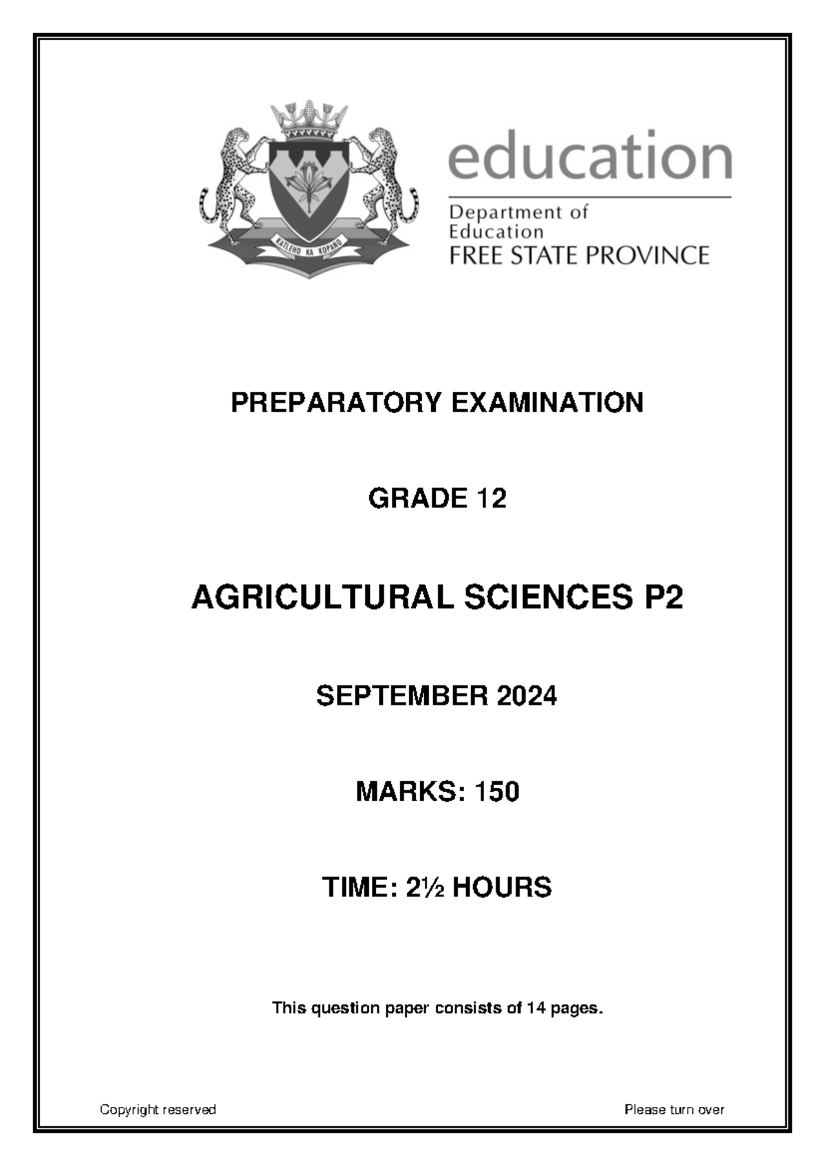 Agricultural Sciences P2 Grade 12 Prep Exam September 2024 Question ...