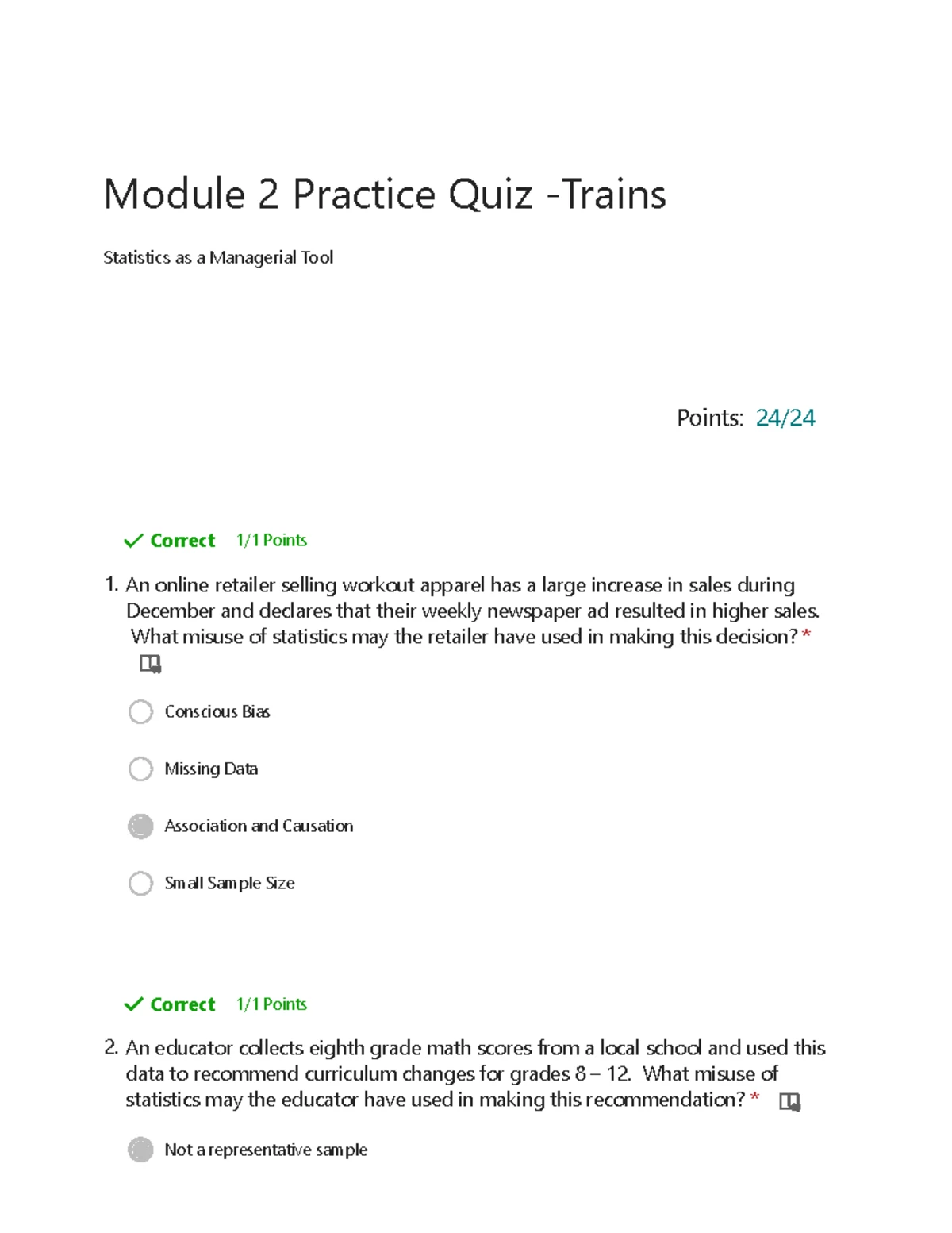 Module 2 Practice Quiz (Statistics) - Answers Included - Studocu