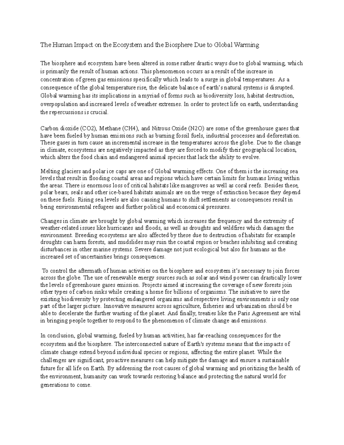 Biology Assignment: Human Impact on Ecosystems & Global Warming - Studocu